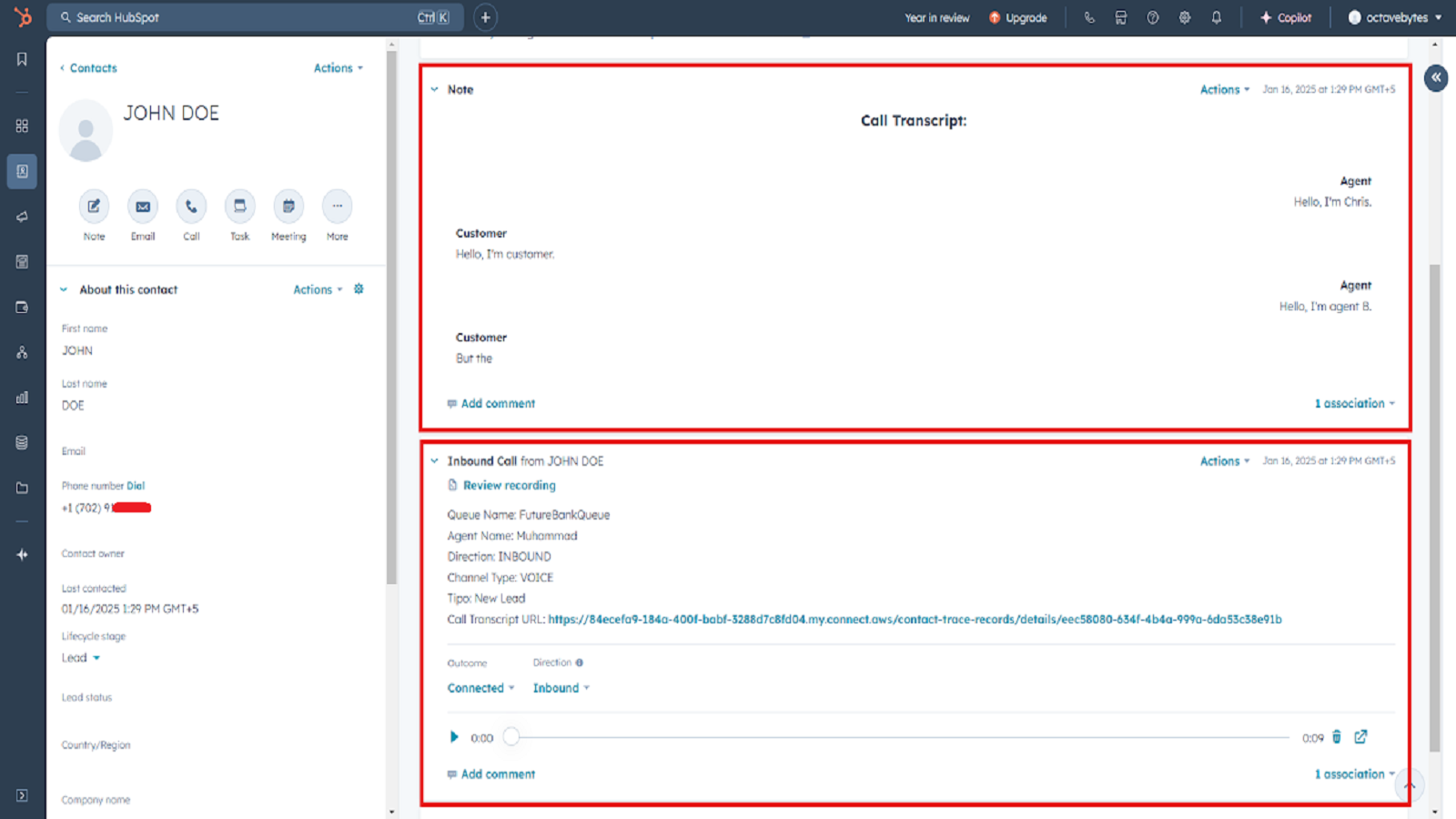 Amazon Connect CTI Connector - App for HubSpot
